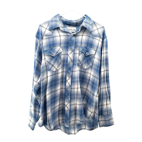 Wrangler | Shirts | Wrangler Mens Rancher Blue Plaid Flannel Shirt ...